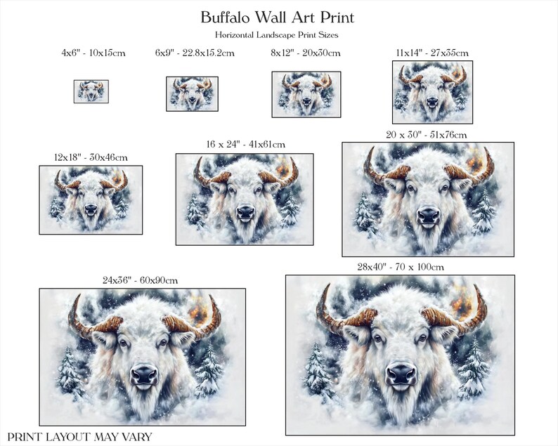 White Buffalo Art Print or Canvas, Rustic Wildlife Décor, Home and ...