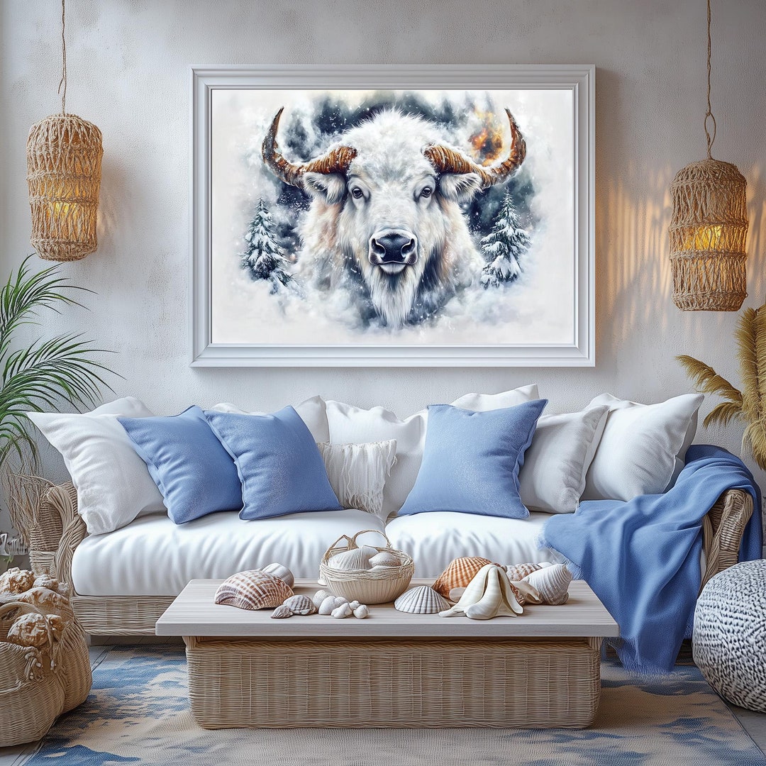 White Buffalo Art Print or Canvas, Rustic Wildlife Décor, Home and ...
