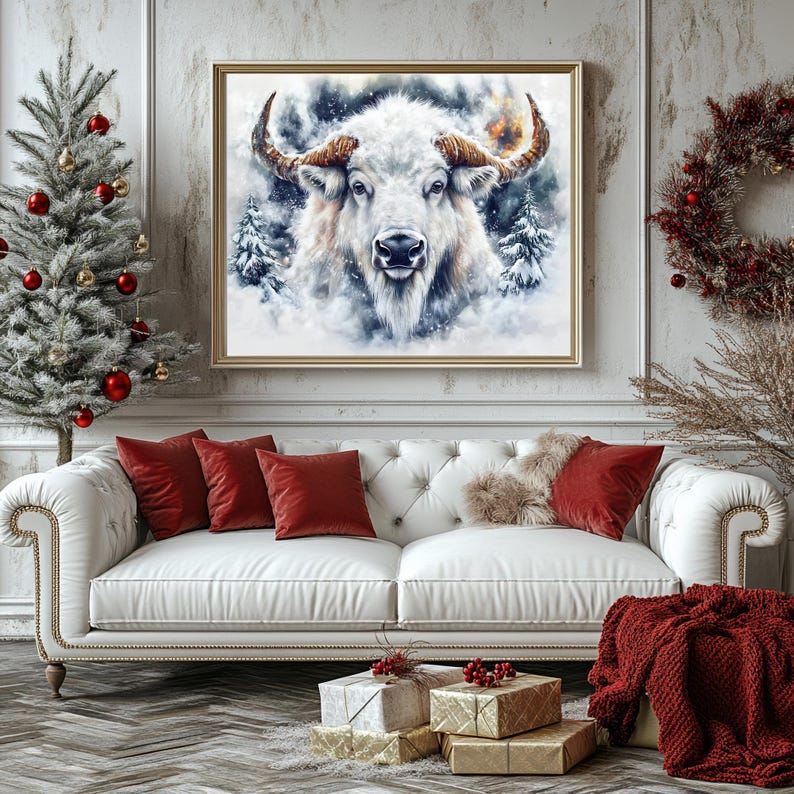 White Buffalo Art Print or Canvas, Rustic Wildlife Décor, Home and ...