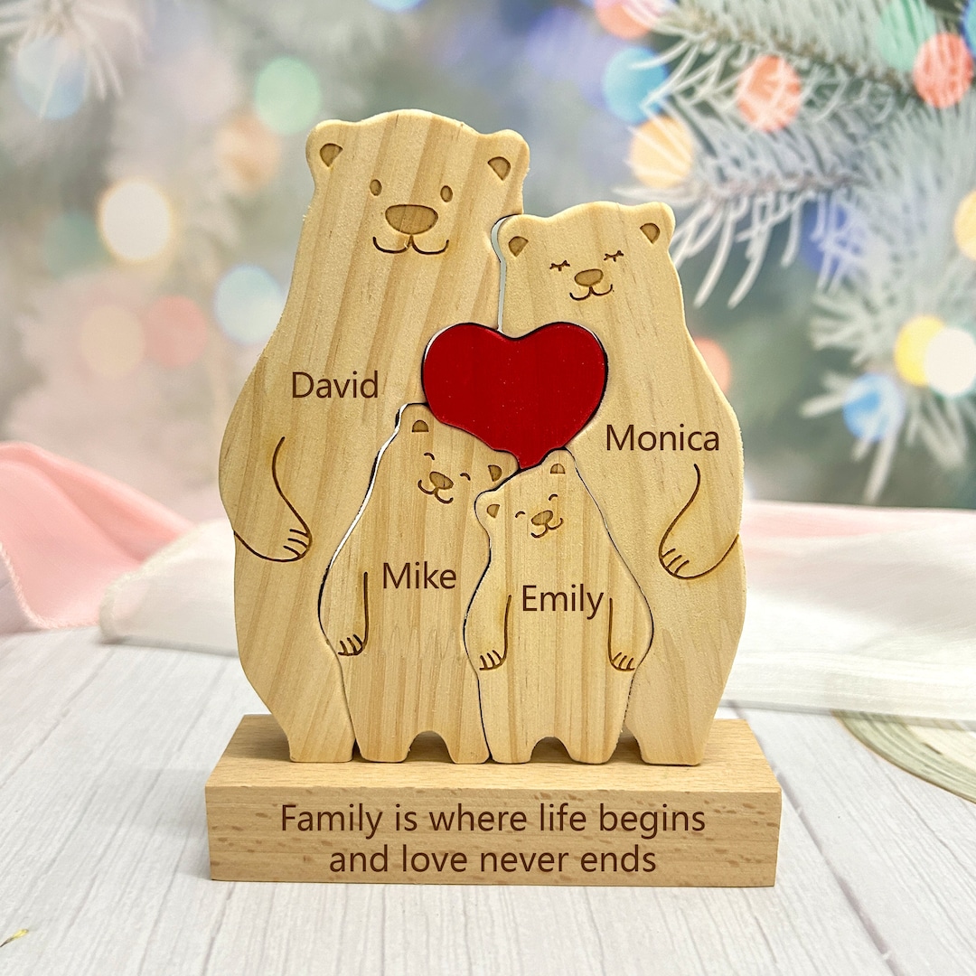 Personalized Wooden Bear Family Puzzle,wooden Hugging Bears With Heart ...