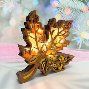 Wooden 3D Carved Maple Leaf Warmth Lamp,wooden Nature's Beauty,tabletop ...