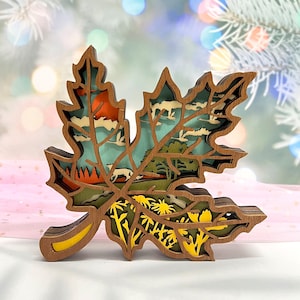 Wooden 3D Carved Maple Leaf Warmth Lamp,wooden Nature's Beauty,tabletop ...