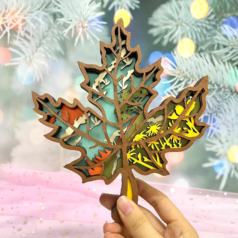 Wooden 3D Carved Maple Leaf Warmth Lamp,wooden Nature's Beauty,tabletop ...