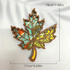 Wooden 3D Carved Maple Leaf Warmth Lamp,wooden Nature's Beauty,tabletop ...