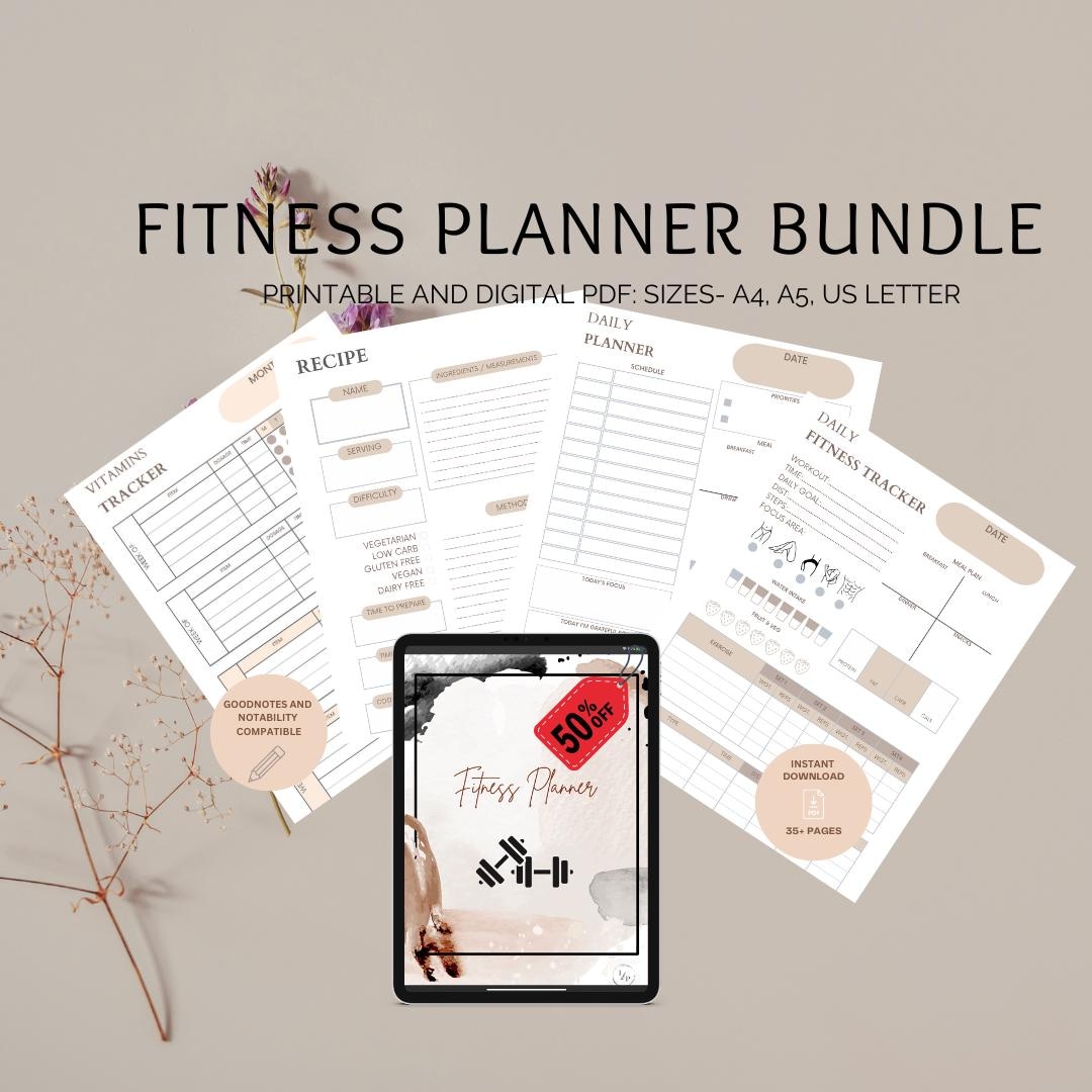 Printable Health and Fitness Planner Bundle, A4/A5/US Letter, Track ...