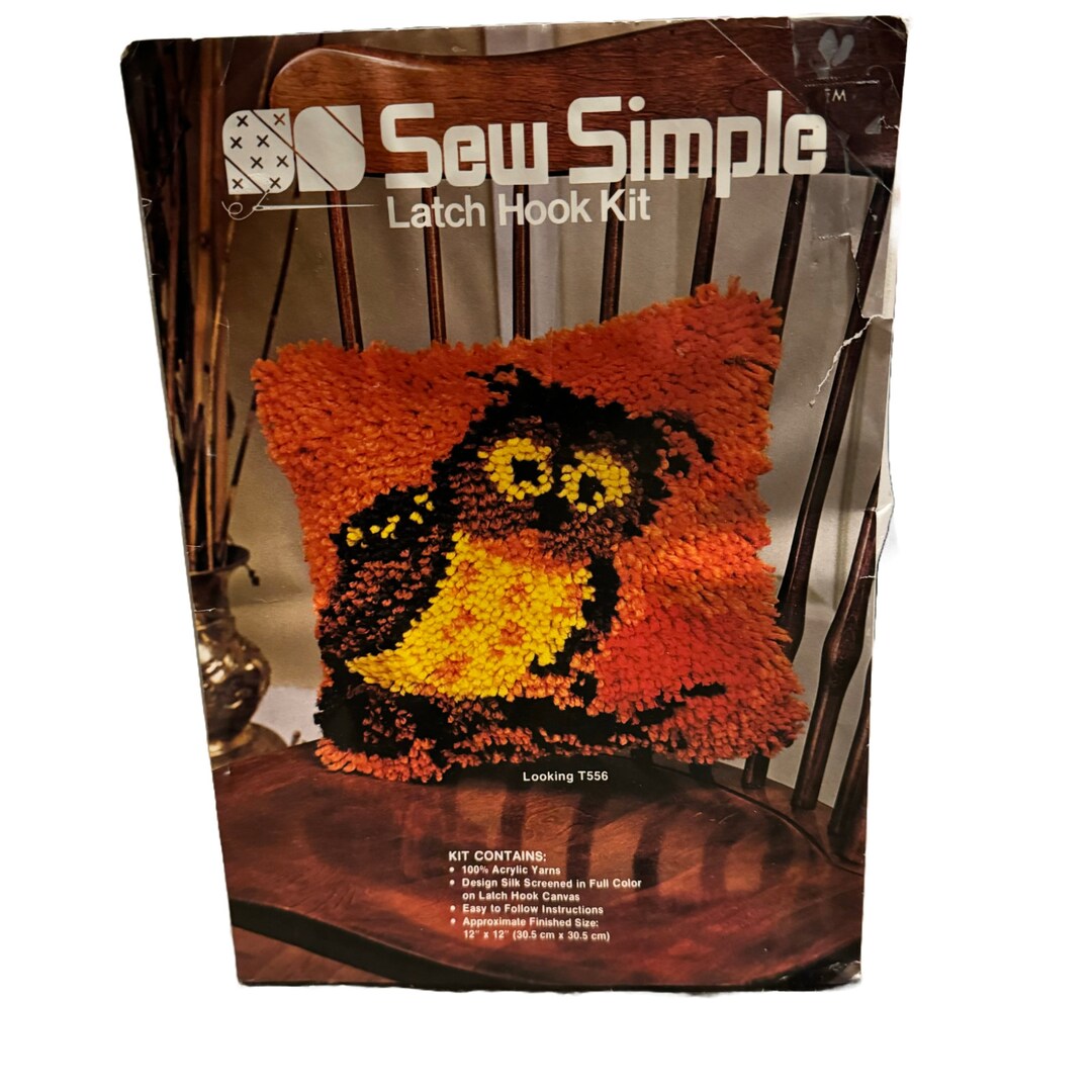 Vintage 70s Sew Simple Latch Hook Kit Looking T556 Owl Orange Yellow ...