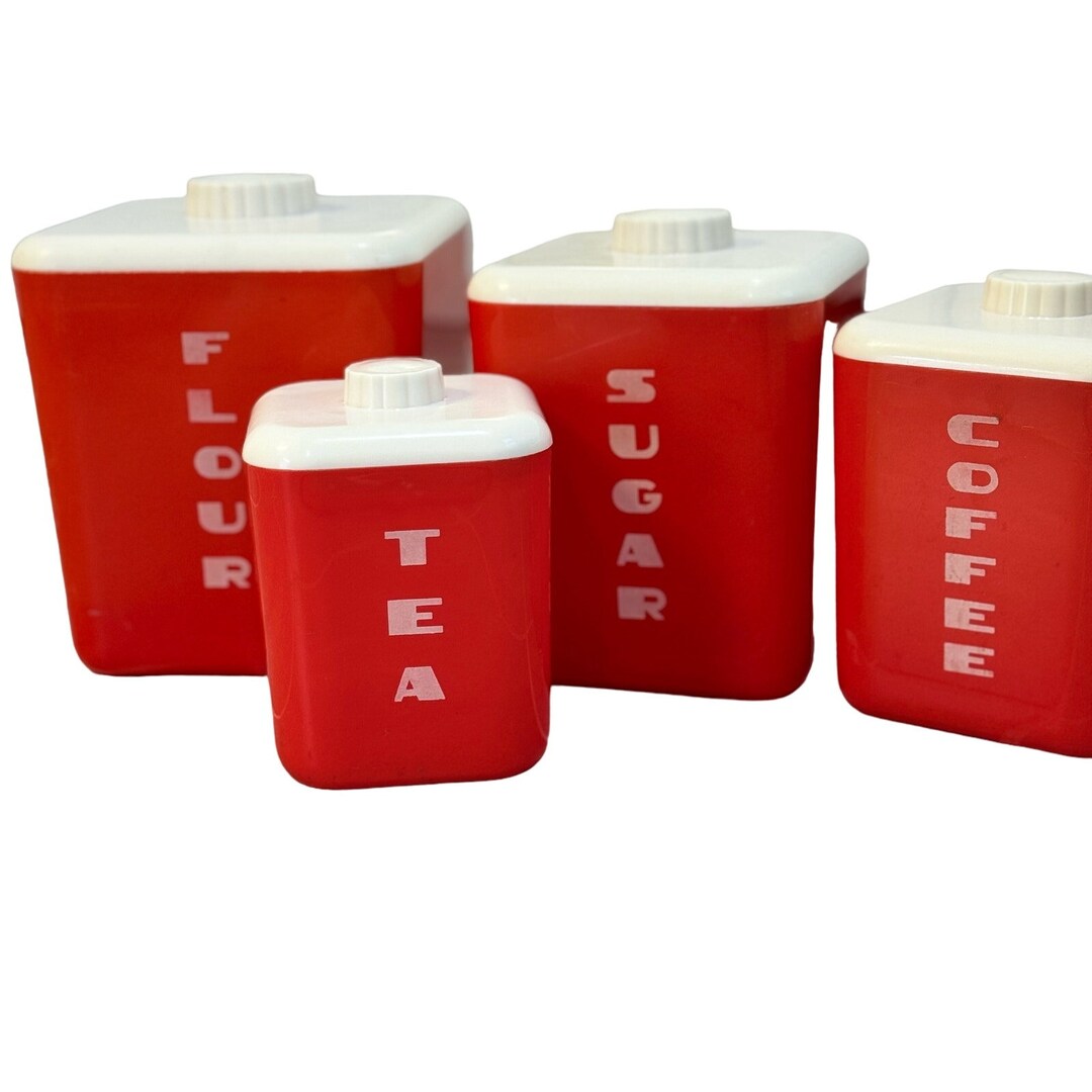 Vintage LUSTRO WARE Canister Set With Lids 4pc Red & White MCM - Etsy