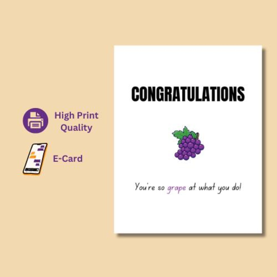 You're so Grape at What You Do! Congratulations Card, Graduation, New ...