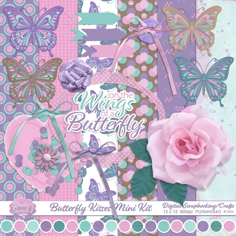 Butterfly Kisses Digital Scrapbook Bundle for Scrapping, Card Making ...