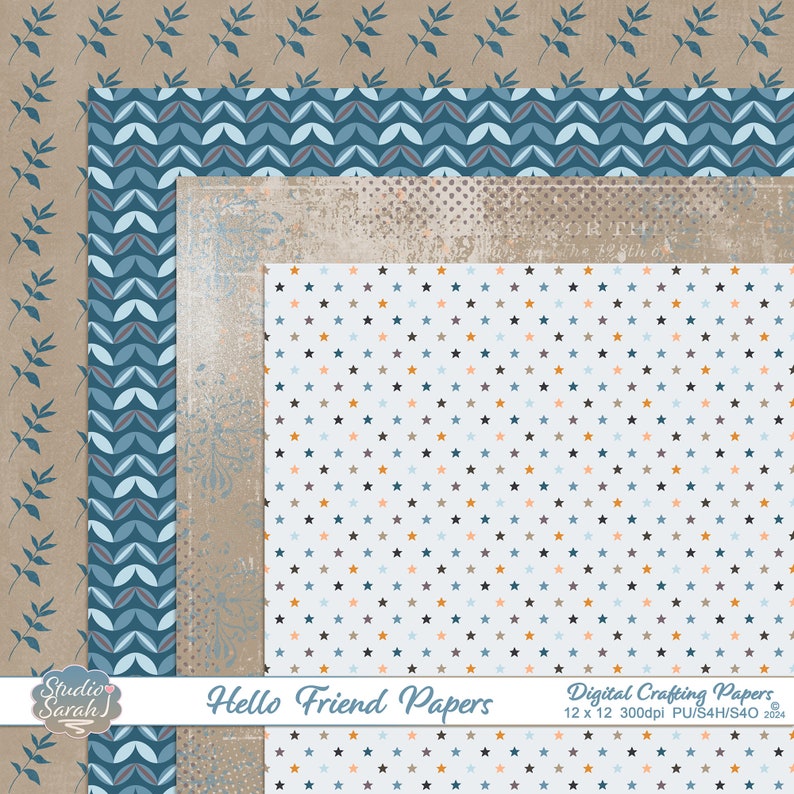 Hello Friend Digital Papers Kit for Scrapping, Card Making, Junk ...