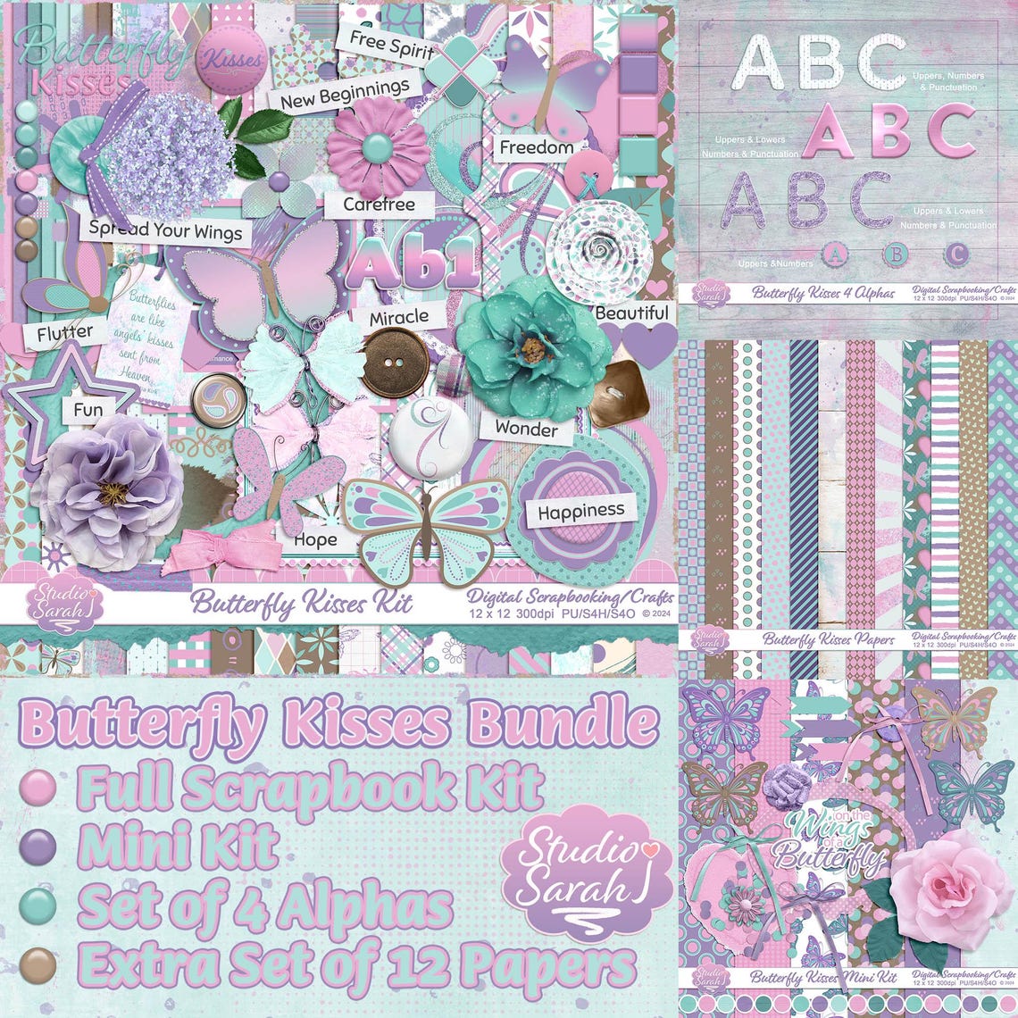 Butterfly Kisses Digital Scrapbook Bundle for Scrapping, Card Making ...