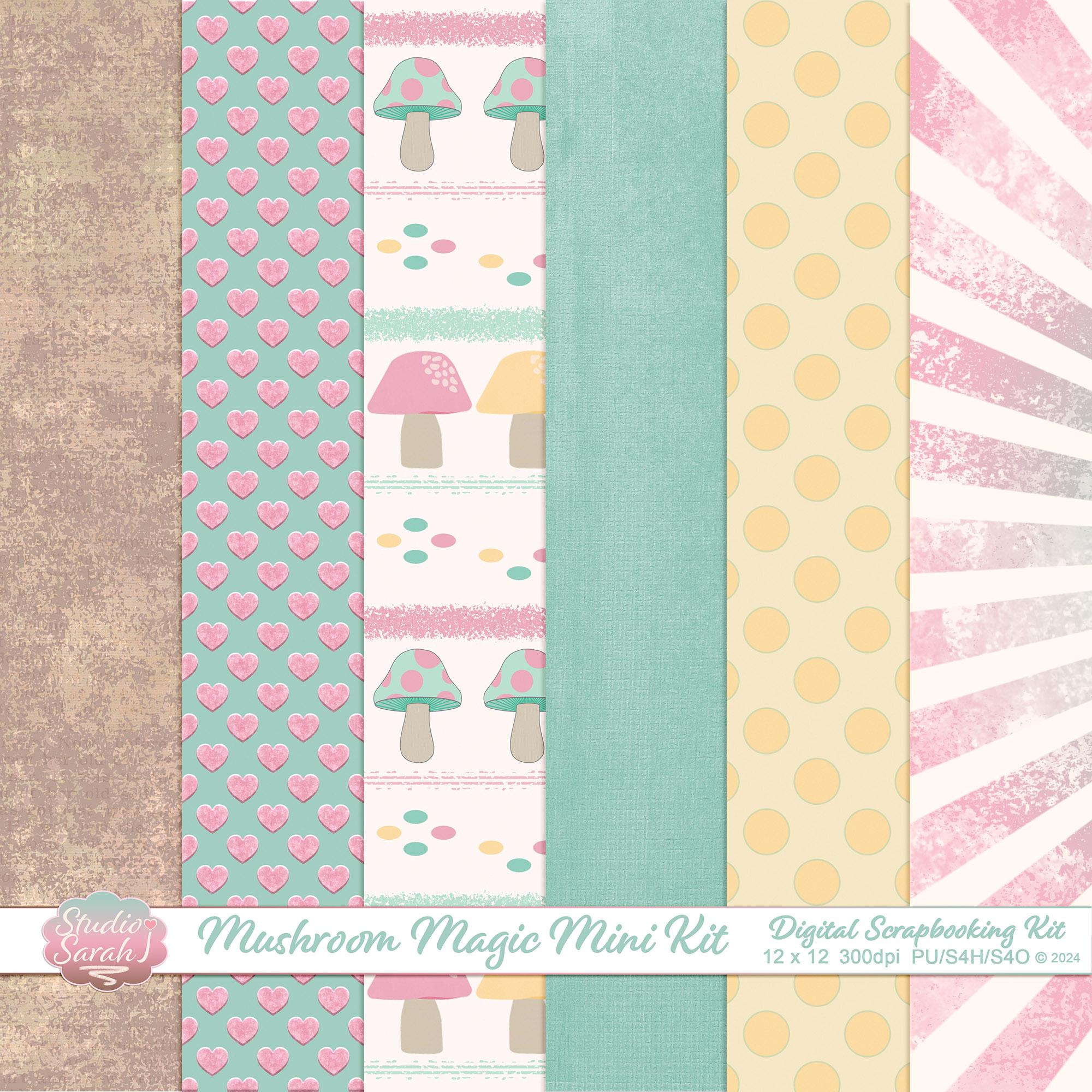Mushroom Magic Digital Scrapbook Mini Kit in Greens, Pinks, Yellows ...