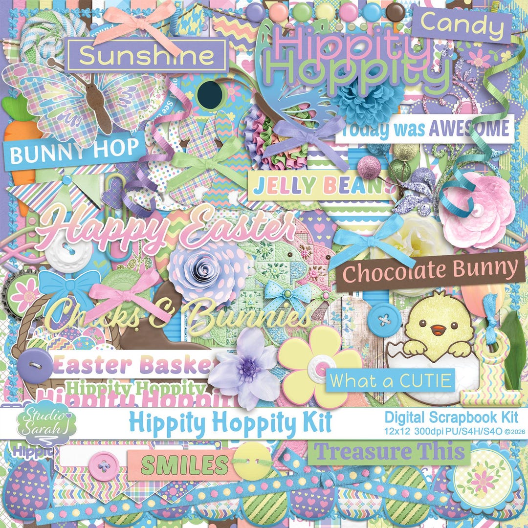 Hippity Hoppity Digital Scrapbook Kit Full of Blue, Pink, Purple ...