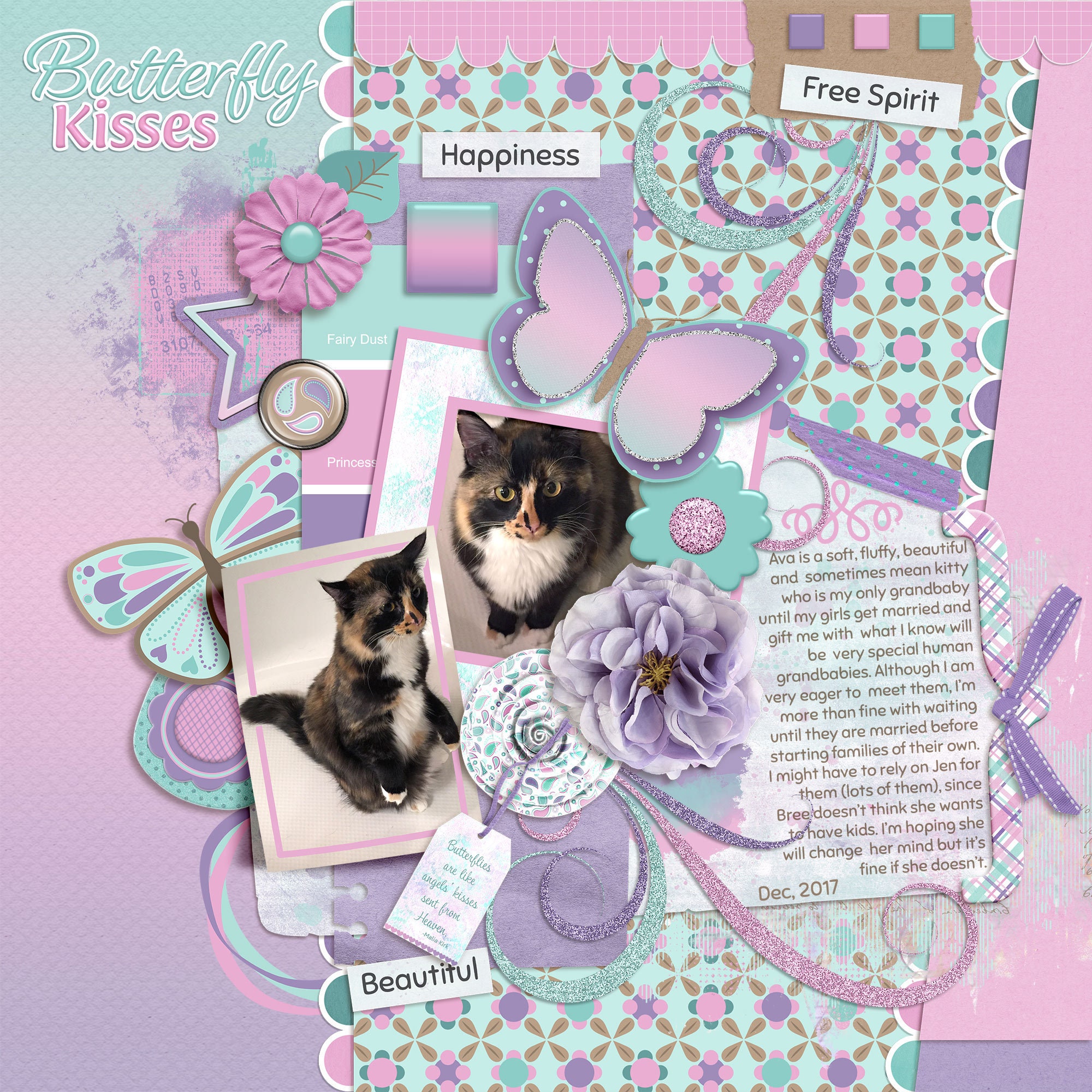 Butterfly Kisses Digital Scrapbook Kit for Scrapping, Card Making, Junk ...