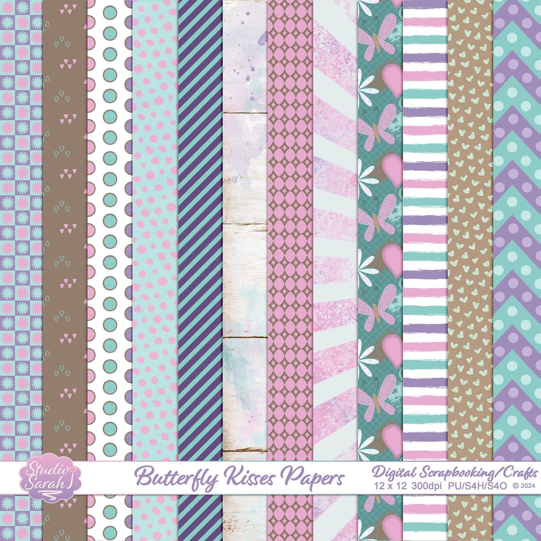 Butterfly Kisses Digital Scrapbook Papers for Scrapping, Card Making ...