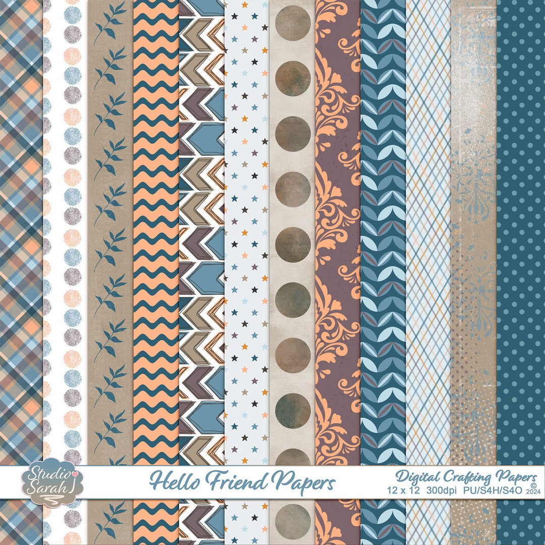 Hello Friend Digital Papers Kit for Scrapping, Card Making, Junk ...