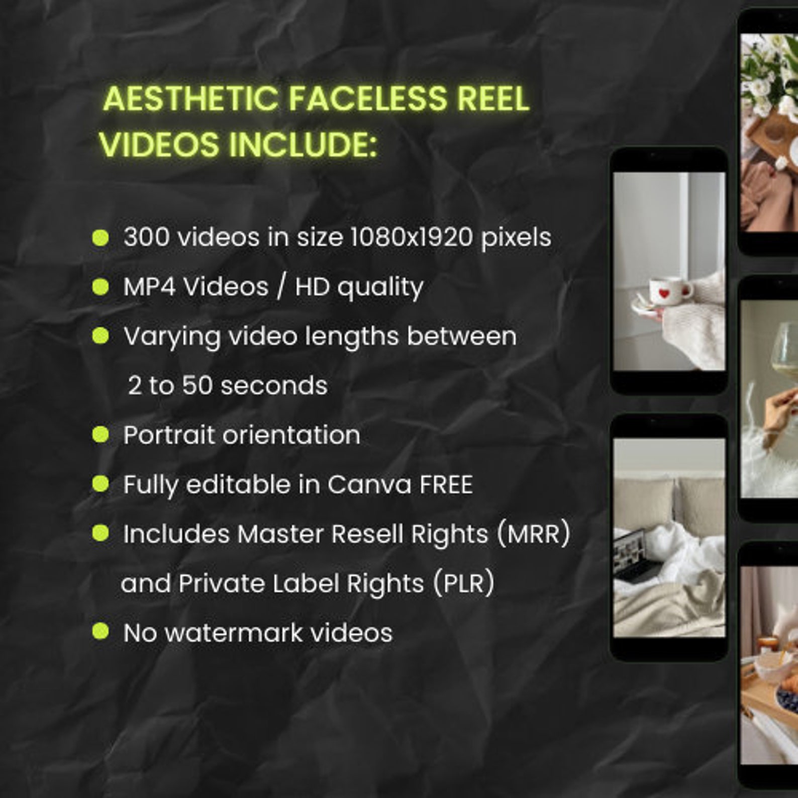 300 Aesthetic Faceless Reels MRR & PLR | Vertical Videos for Instagram ...