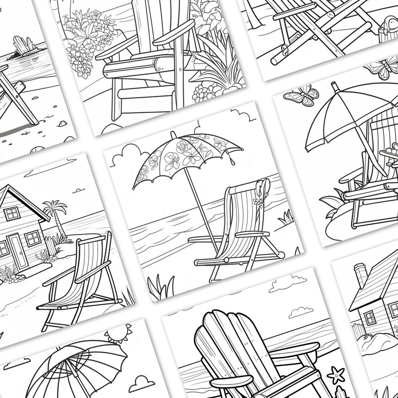Beach Summer Coloring Pages: Summer Pintables, Beach Coloring Pages - Etsy