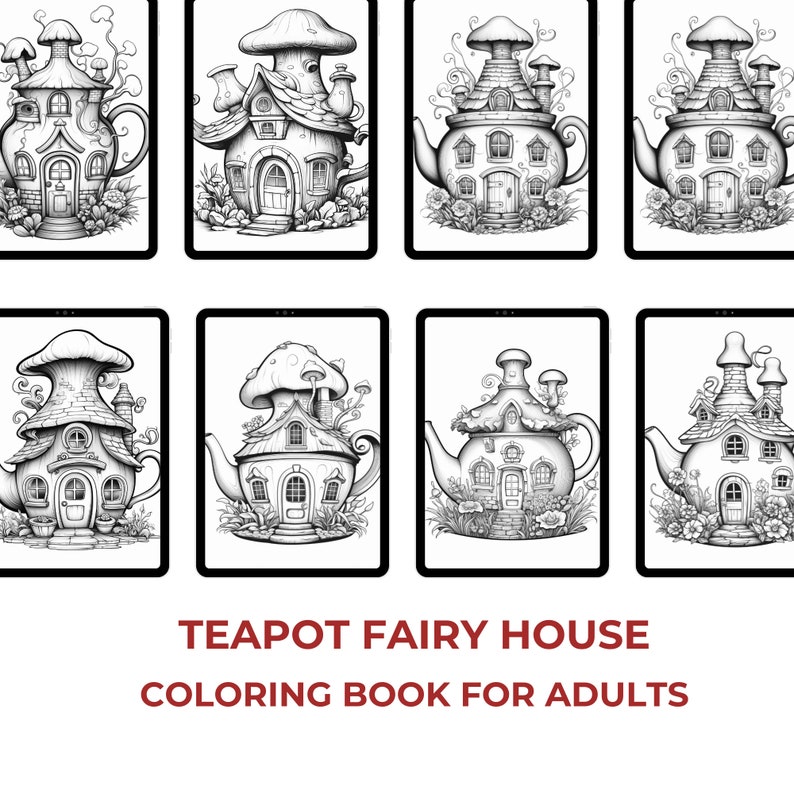 Teapot Fairy House Coloring Pages - Etsy