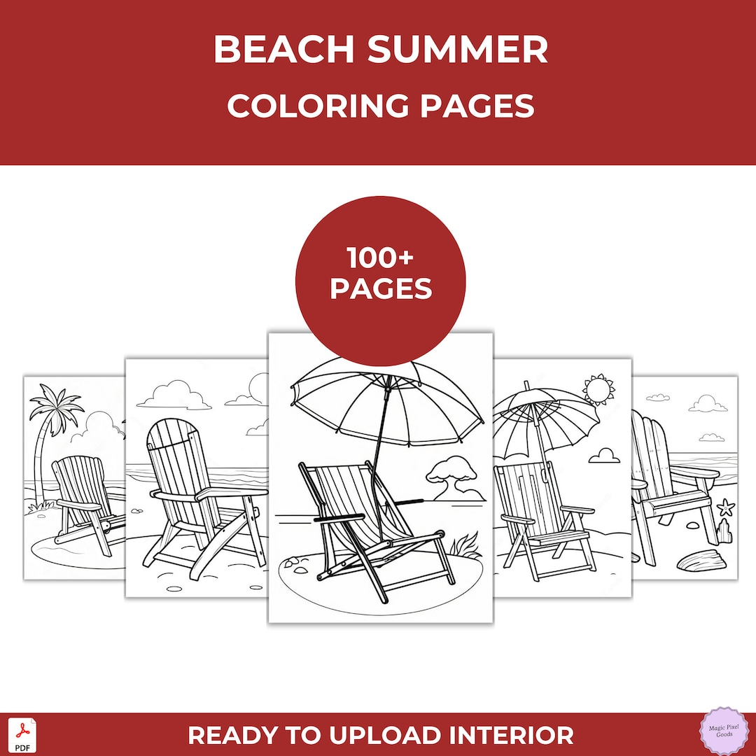 Beach Summer Coloring Pages: Summer Pintables, Beach Coloring Pages - Etsy
