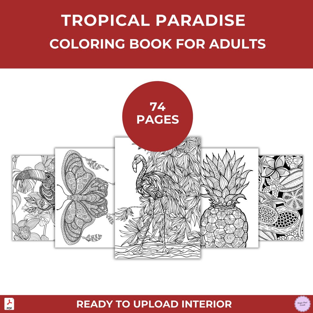 Tropical Paradise Coloring Book - Exotic Digital Art Pages Relaxing ...