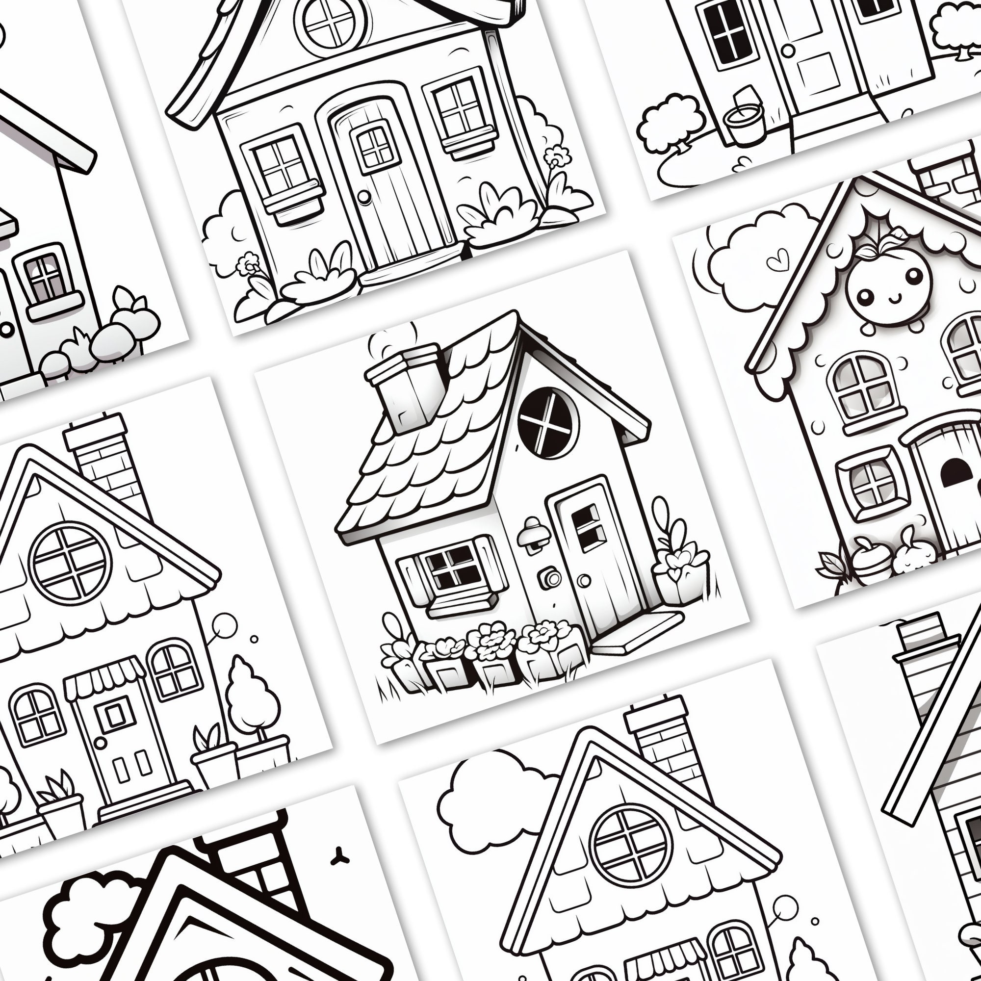 Cute Kawaii Tiny House Coloring Page, Coloring Pages for Adults, Kids ...