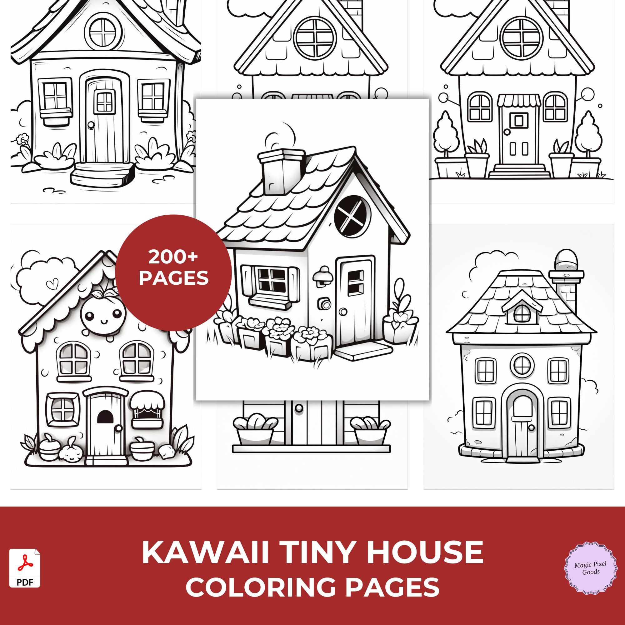 Cute Kawaii Tiny House Coloring Page, Coloring Pages for Adults, Kids ...