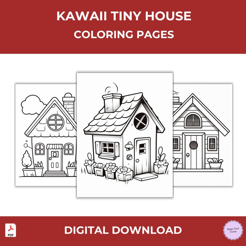 Cute Kawaii Tiny House Coloring Page, Coloring Pages for Adults, Kids ...