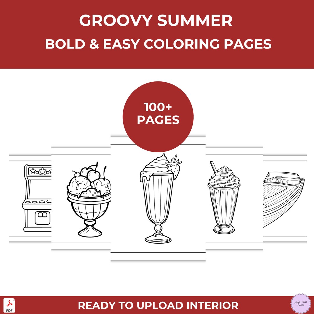 Groovy Summer Bold & Easy Coloring Pages - Etsy