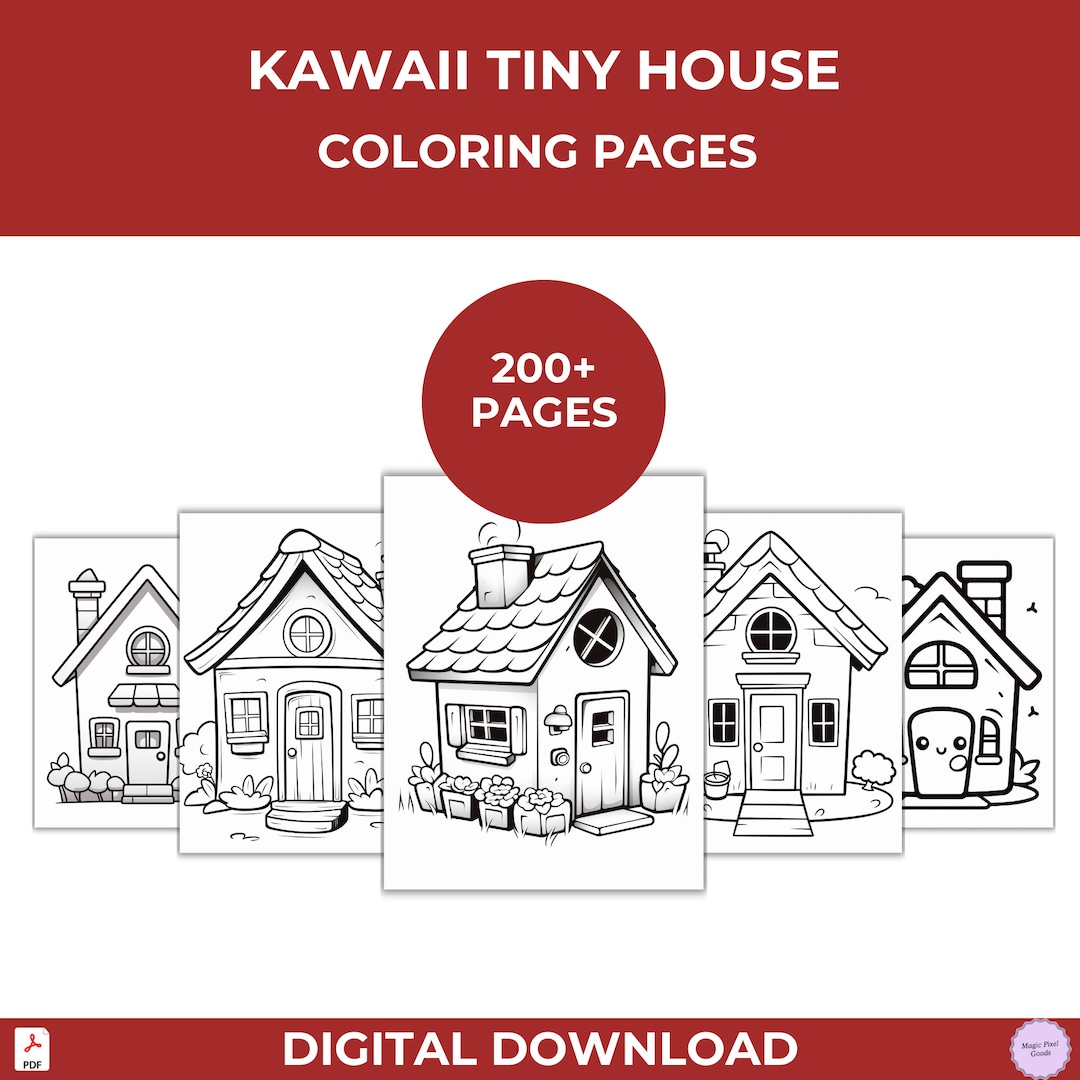 Cute Kawaii Tiny House Coloring Page, Coloring Pages for Adults, Kids ...