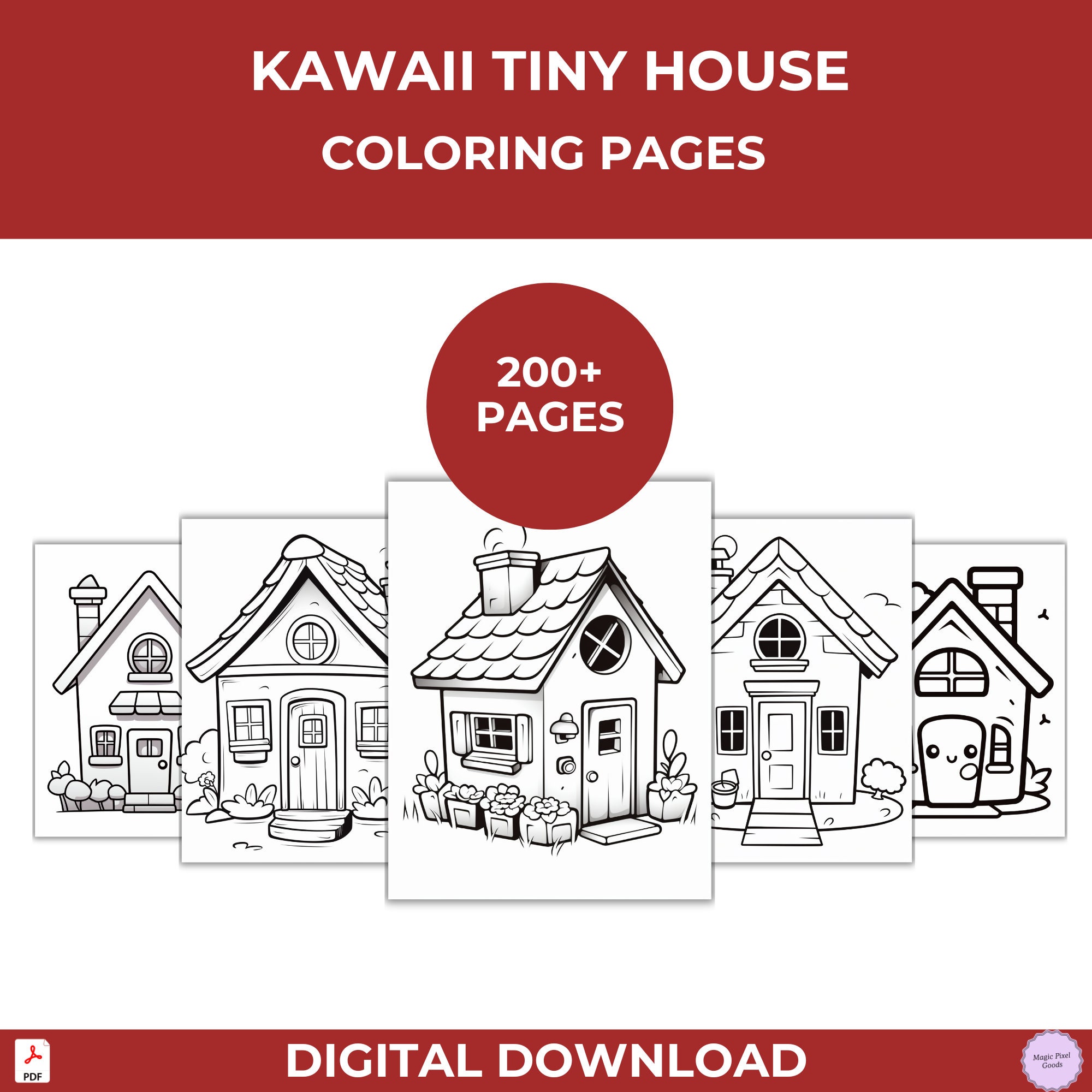 Cute Kawaii Tiny House Coloring Page, Coloring Pages for Adults, Kids ...