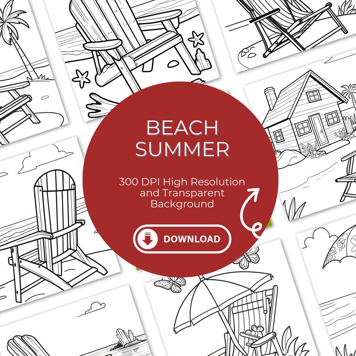 Beach Summer Coloring Pages: Summer Pintables, Beach Coloring Pages - Etsy