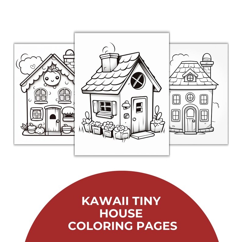 Cute Kawaii Tiny House Coloring Page, Coloring Pages for Adults, Kids ...