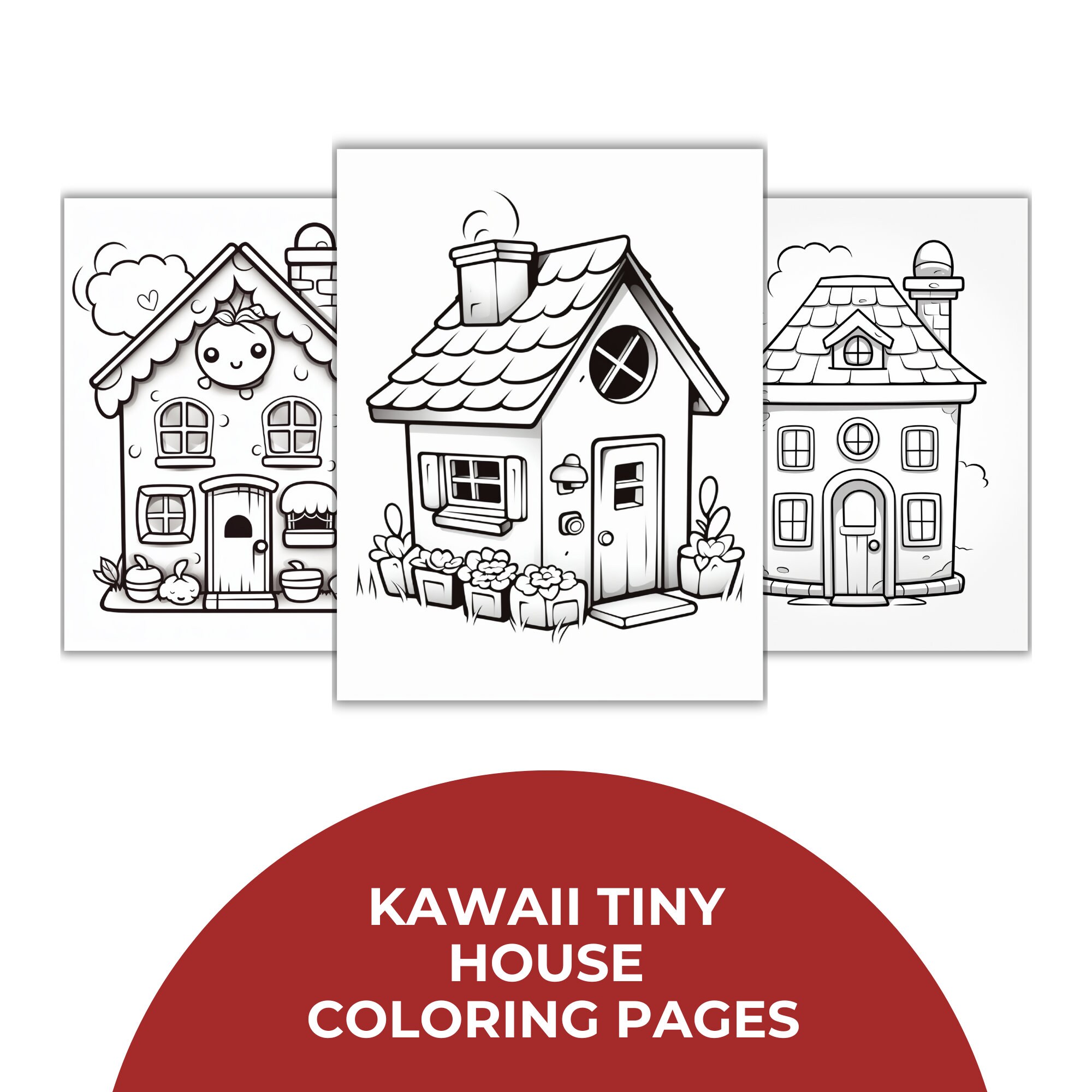 Cute Kawaii Tiny House Coloring Page, Coloring Pages for Adults, Kids ...