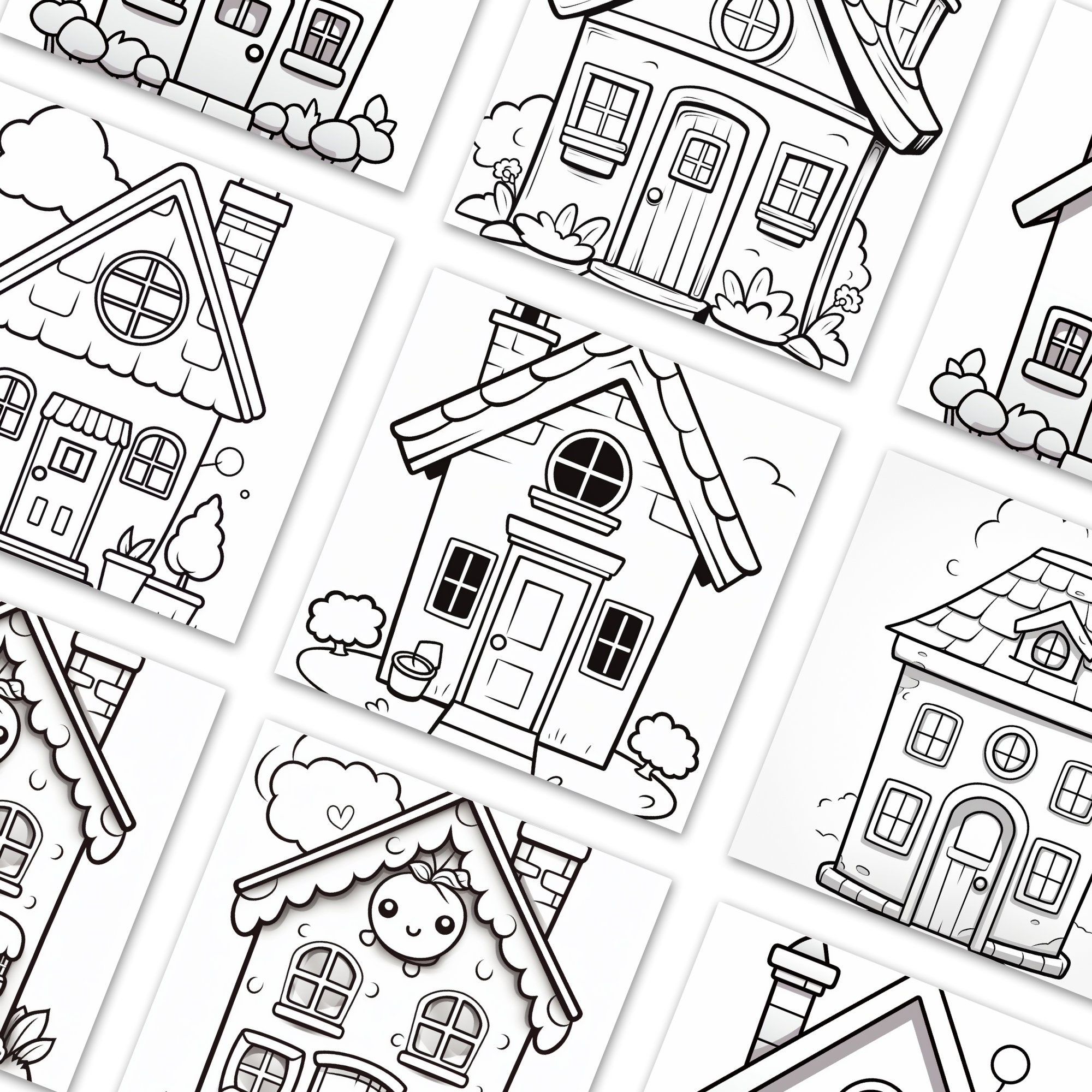 Cute Kawaii Tiny House Coloring Page, Coloring Pages for Adults, Kids ...