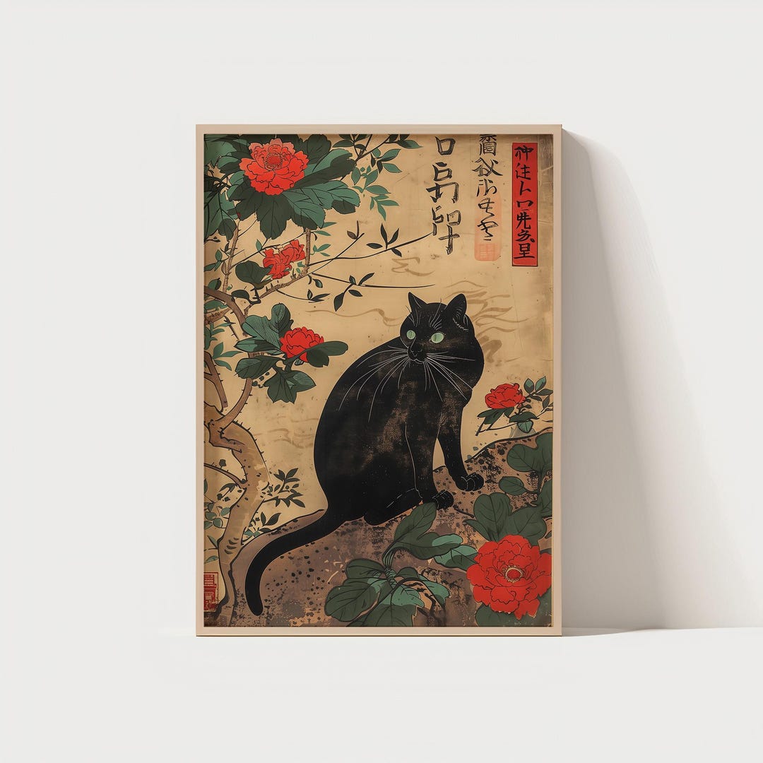 Japanese Cat Poster, Ukiyo-e Art, Japanese Wall Art, Cat Art Print ...