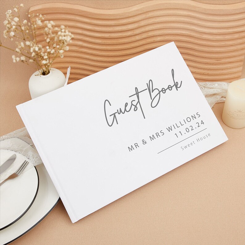 Custom Wedding White Guest Book Simple Guest Book Elegant Wedding ...