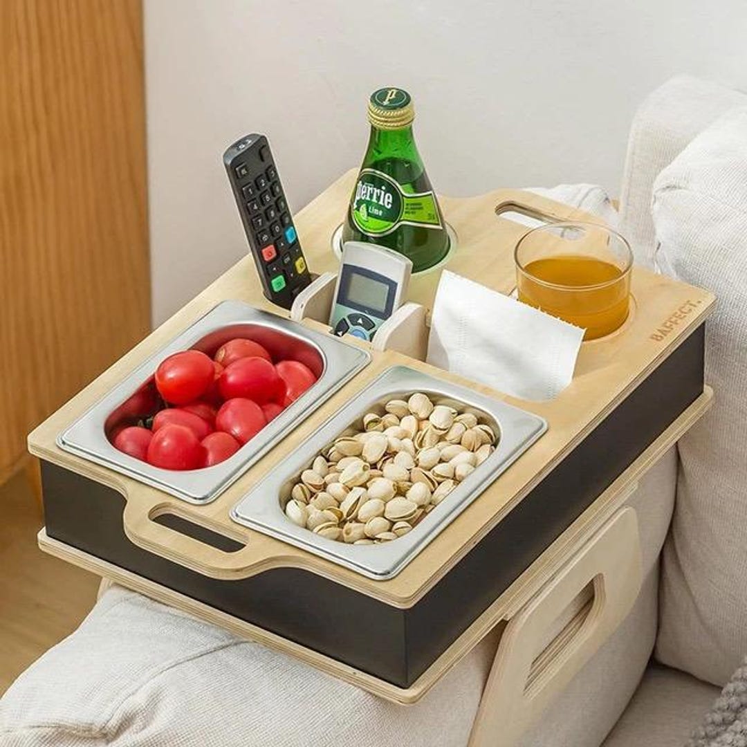 Couch Bar Sofa Organizer Tray | Handmade Wood Snack and Drink Holder ...