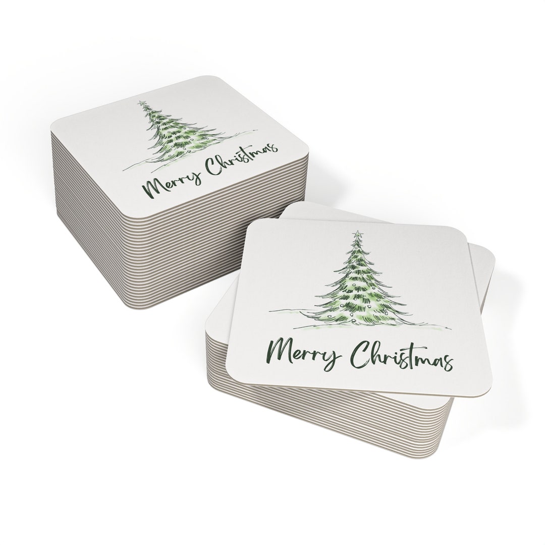 Merry Christmas Coasters 50, 100 Pcs, Holiday Xmas Tree Coasters ...