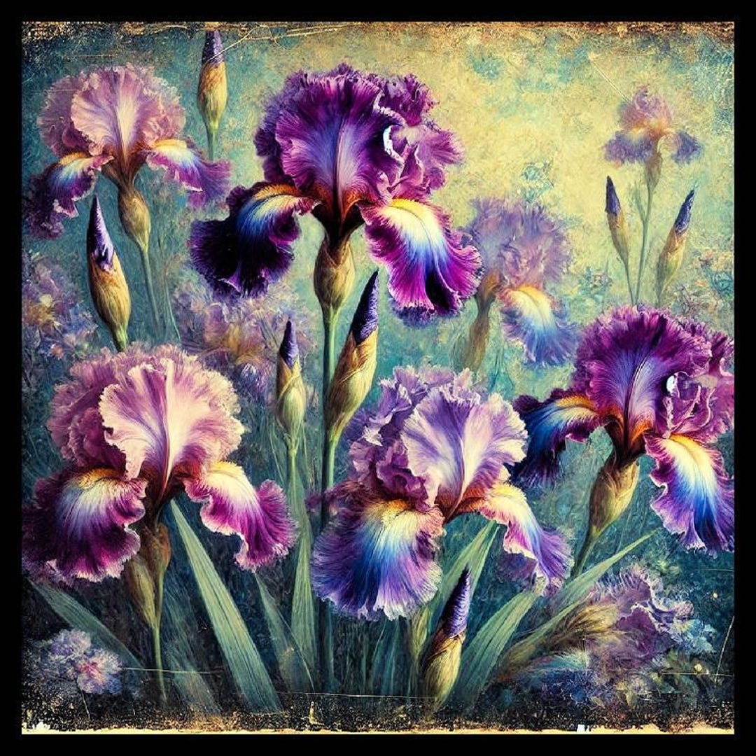527. Spring Iris Blue Green 8 X 8 Inches Organic Cotton Sateen Fabric ...