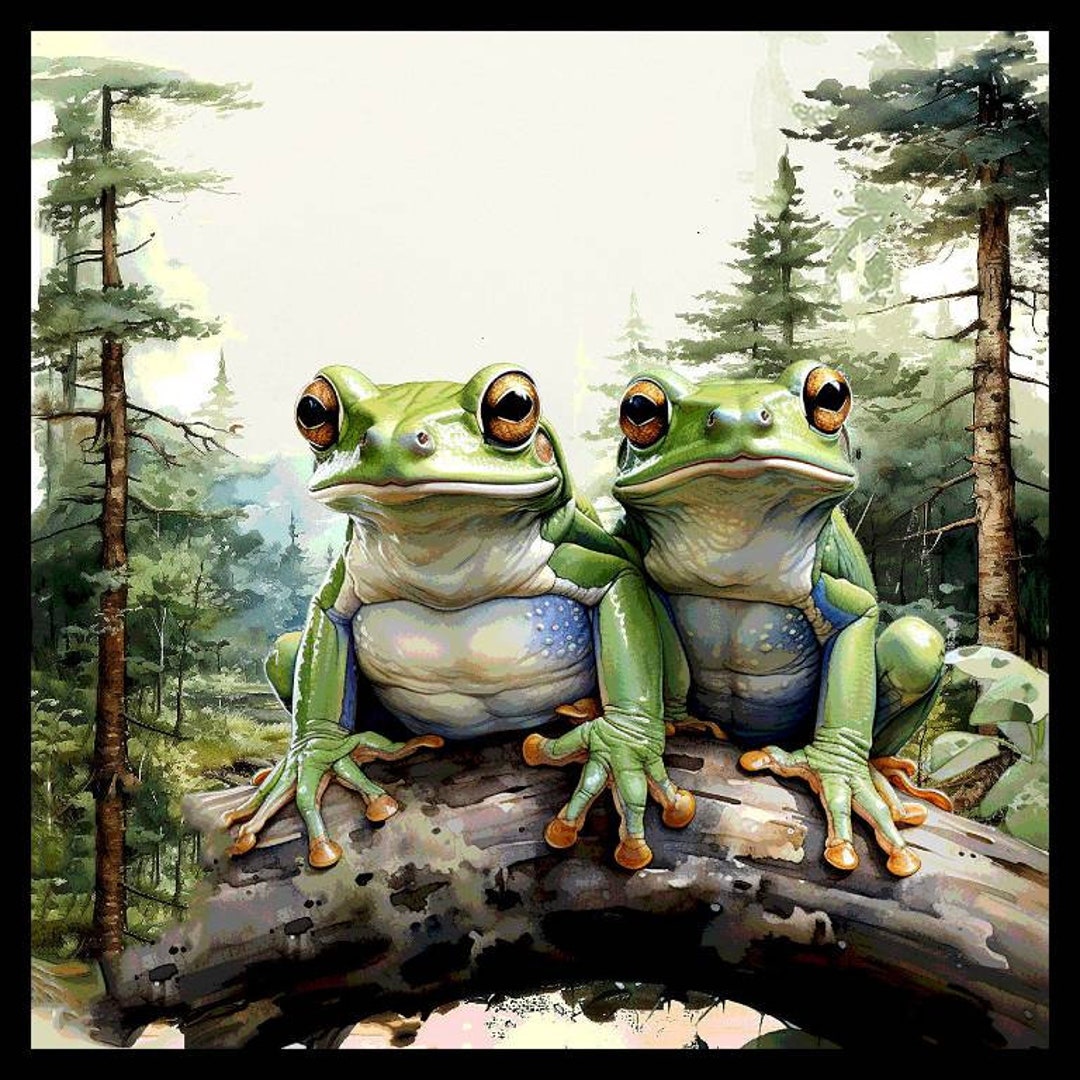 180b. Frog Fabric: Forest Scene, Organic Cotton Sateen Swatch (8x8 Inch ...