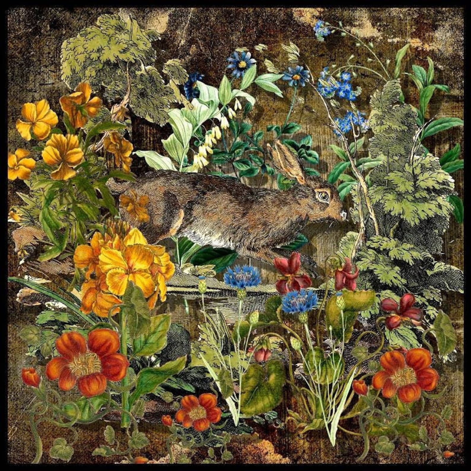 124V. Rabbit Forest Lore Velvet Fabric Swatch: Crazy Quilt Celosia ...