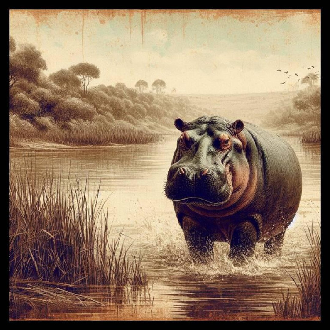 S9. Hippo Fabric Swatch: on Safari, Organic Cotton Sateen (8x8 Inches ...