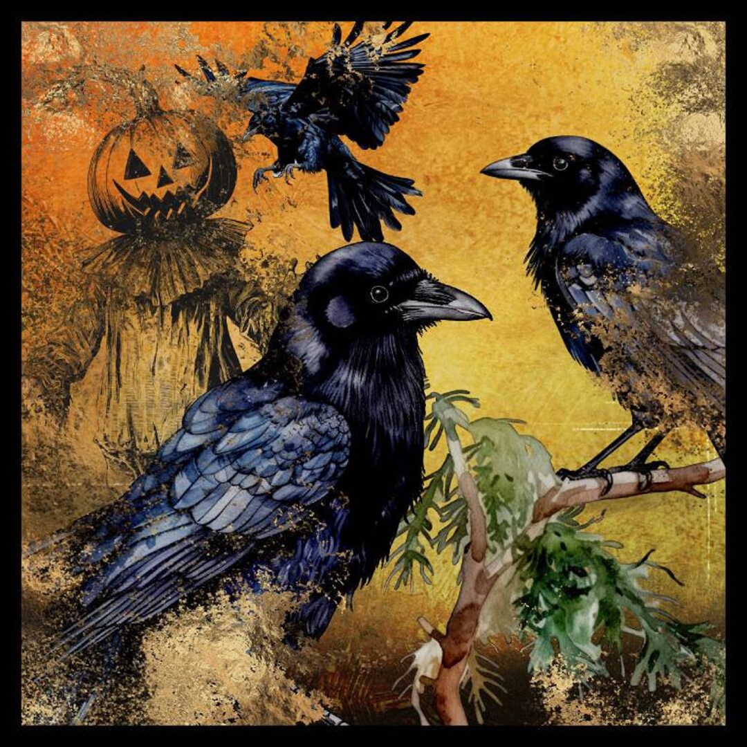 43a. Halloween Scarecrow Raven Fabric Swatch: Organic Cotton Sateen ...