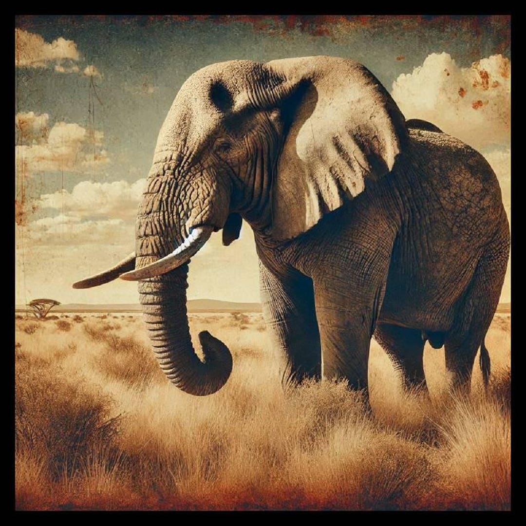S12. Elephant Fabric Swatch: Safari Grunge Organic Cotton Sateen (8x8 ...