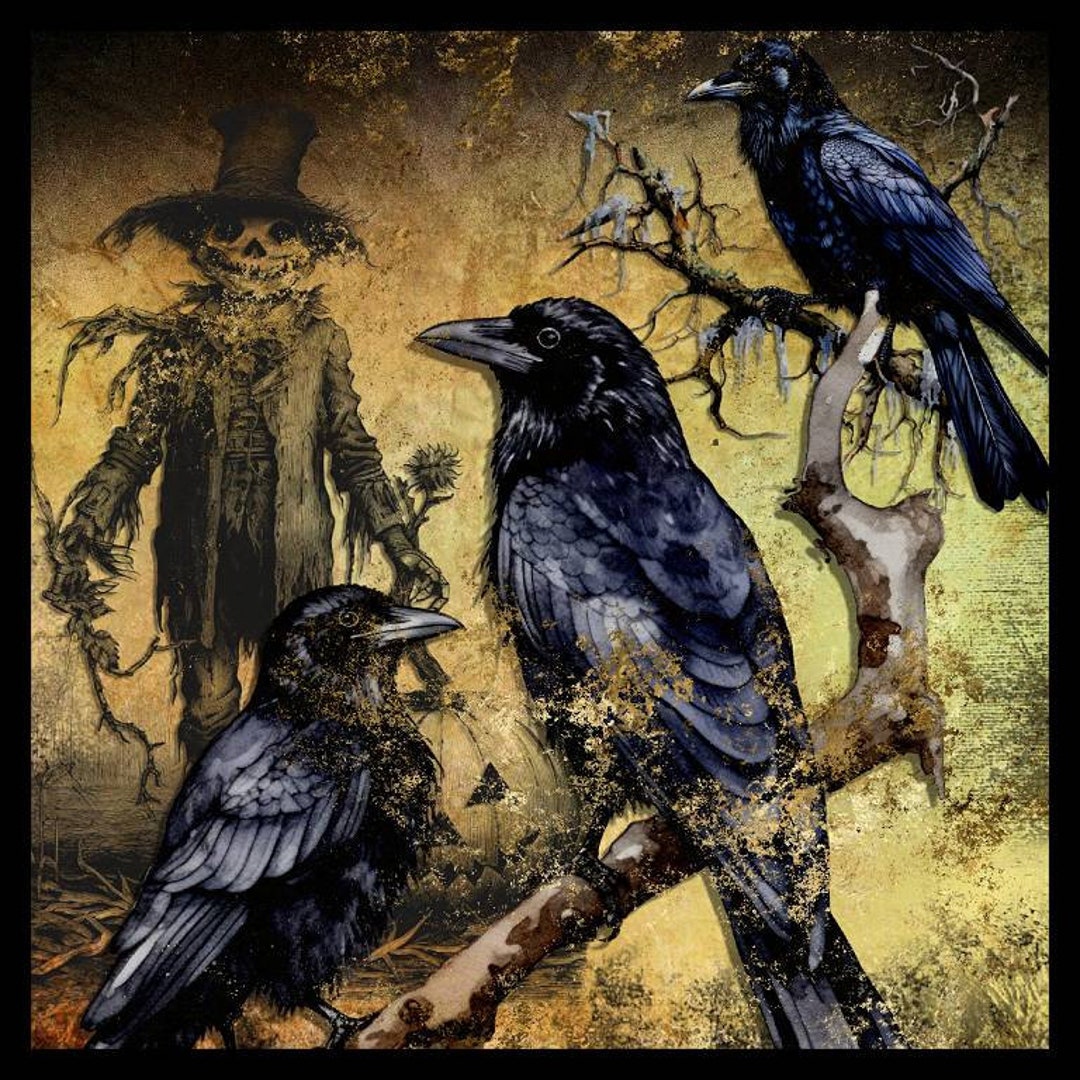 43b. Halloween Baba's Scarecrow and Raven Series 8 X 8 Inch Organic ...