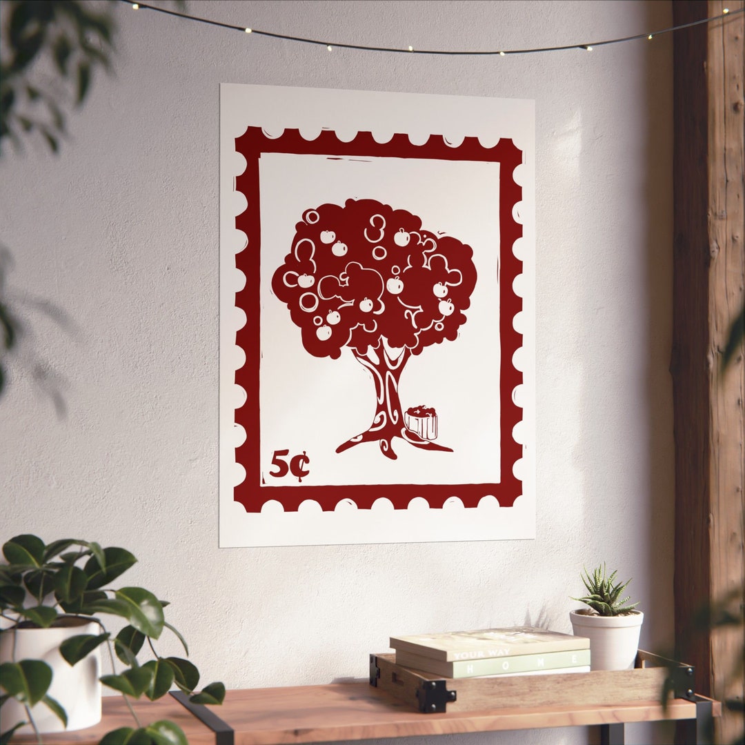 Apple Wall Art Apple Tree Poster Unique Cottagecore Decor Stamp Linocut ...