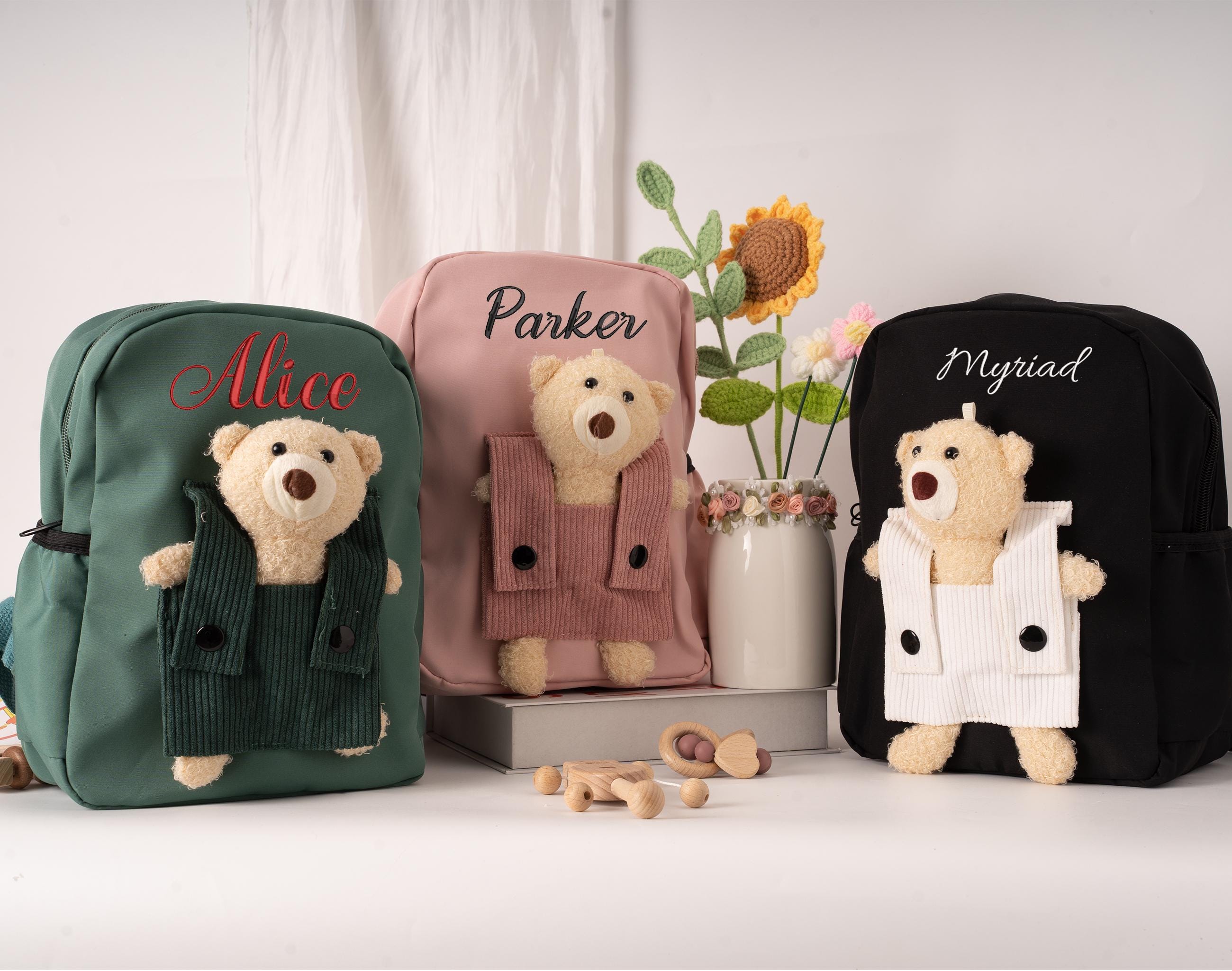 Personalized Little Bear Backpack Embroidery Name Cute Toddler School ...