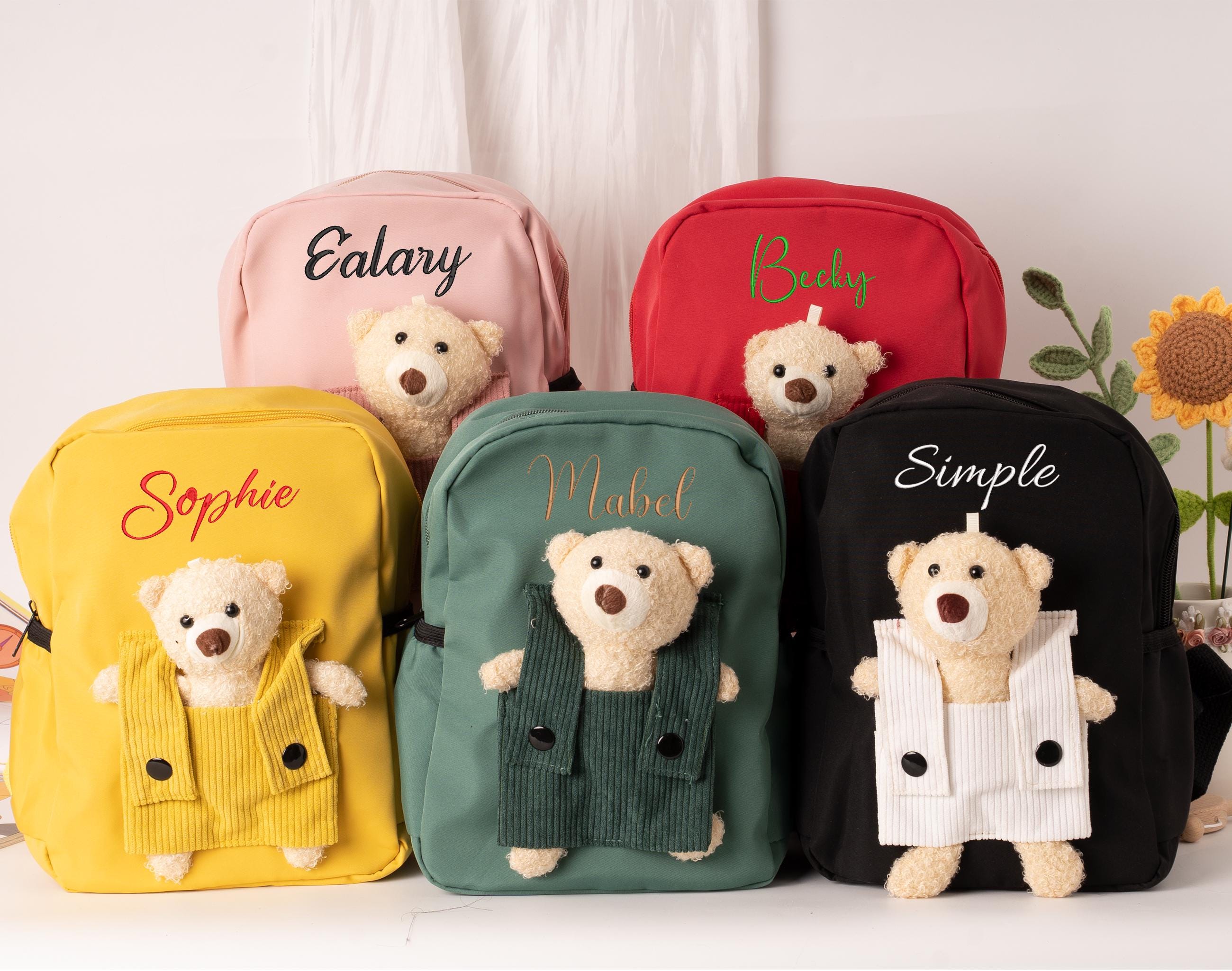 Personalized Little Bear Backpack Embroidery Name Cute Toddler School ...