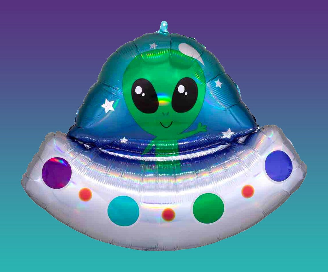 UFO Alien Balloon, Iridescent Mylar Spaceship Party Decor - Etsy